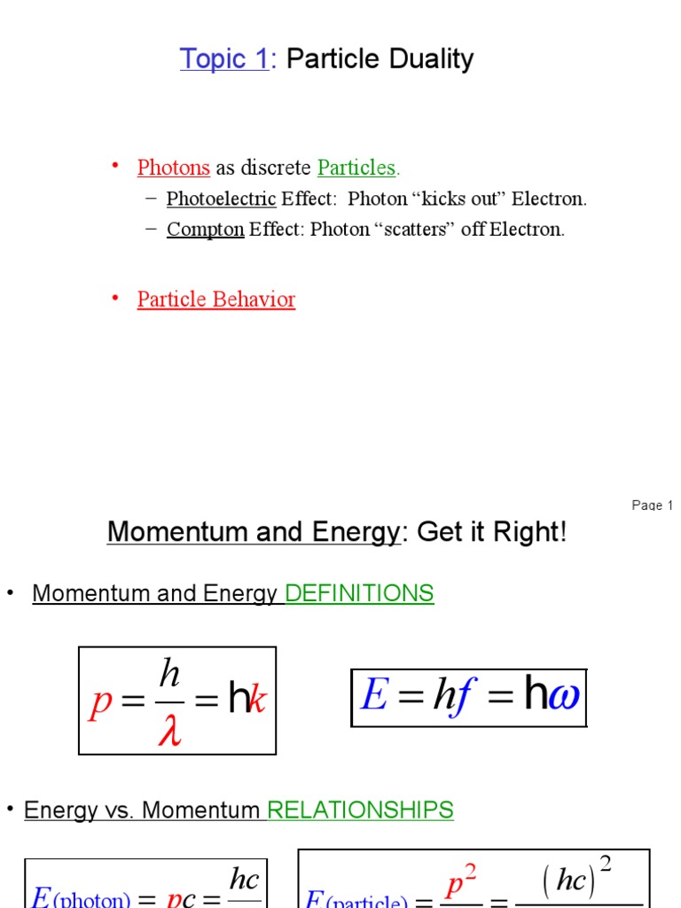 Topic 1:: Particle Duality | PDF | Photoelectric Effect | Photon