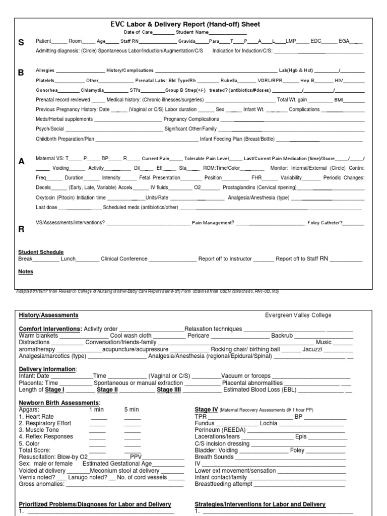 Labor & Delivery SBAR Report Sheet | PDF | Self-Improvement