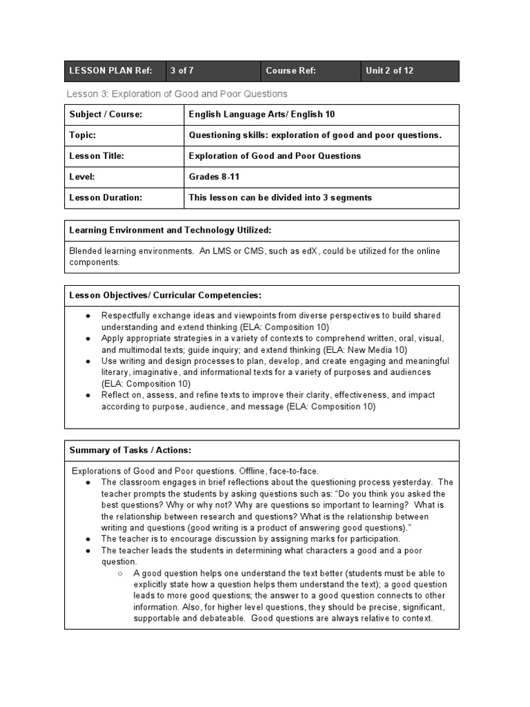 Lesson 3 | Download Free PDF | Question | Lesson Plan