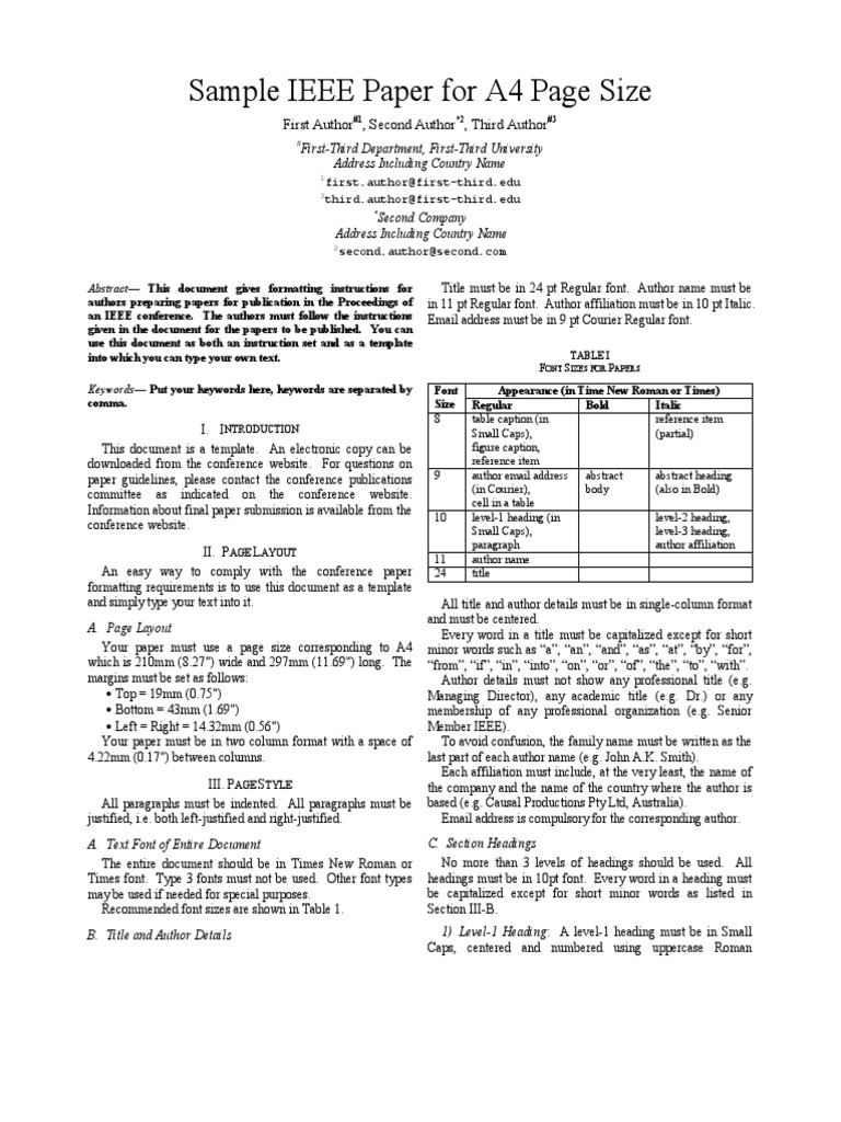Sample IEEE Paper For A4 Page Size: First Author, Second Author, Third ...