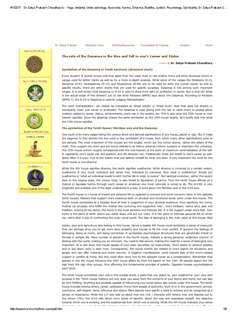 The Role of The Dasamsa in The Rise and Fall in One's Career and Status ...