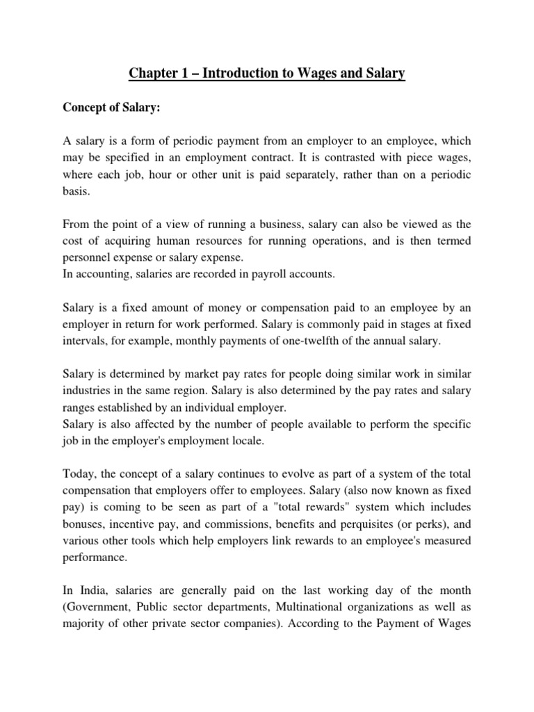 Chapter 1 Introduction To Wages And Salary Pdf Payment System