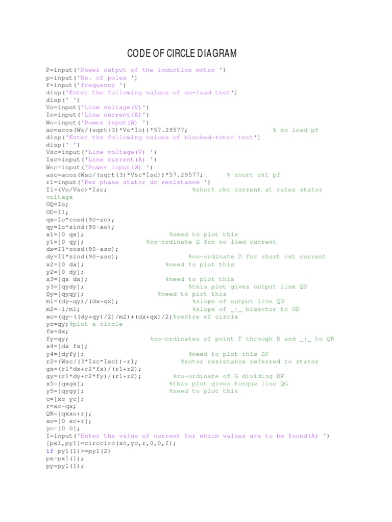 Code of Circle Diagram | Download Free PDF | Rotating Machines ...