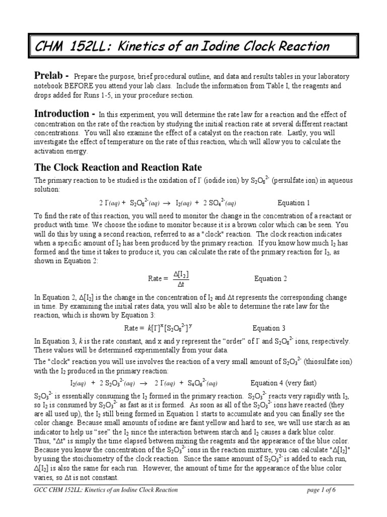 Chemistry Lab: Iodine Clock Reaction | PDF | Chemical Kinetics ...