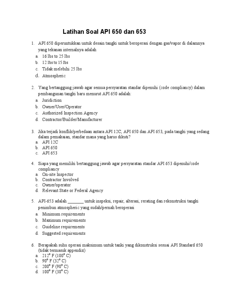 Latihan Soal API 650 Dan 653 | PDF