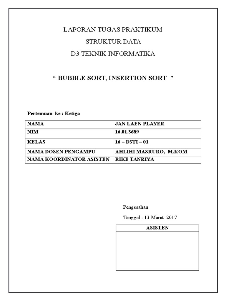 Laporan Sorting (Bubble Sort & Insertion Sort) | PDF