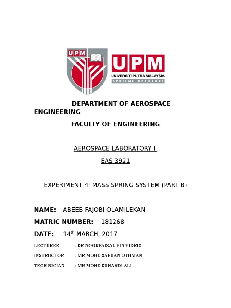 Vibration Lab 4-Mass Spring System B Lab 4 | PDF | Force | Classical Mechanics