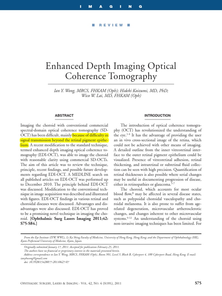 Enhanced Depth Imaging Optical Coherence Tomography | PDF | Retina | Vision