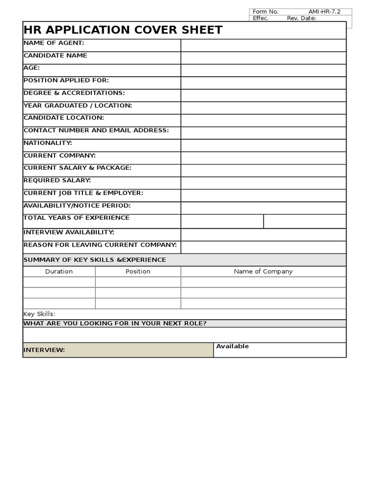 HR Application Cover Sheet: Duration Position Name of Company | PDF