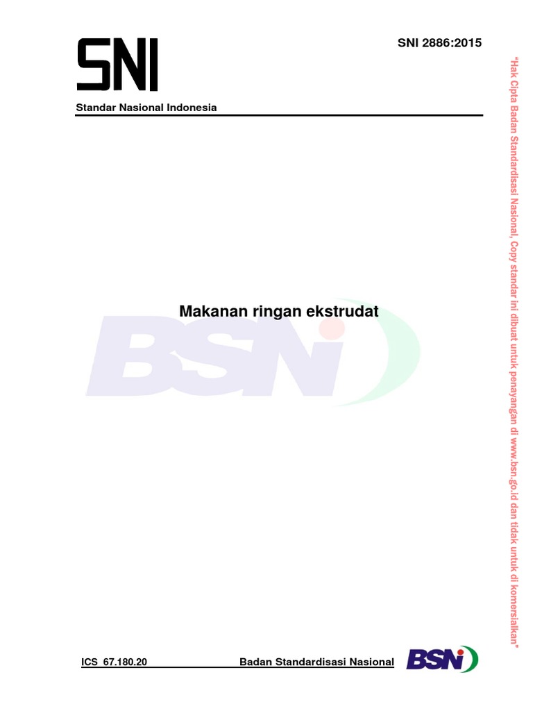 SNI 2886 2015 Makanan Ringan Ekstrudat PDF | PDF
