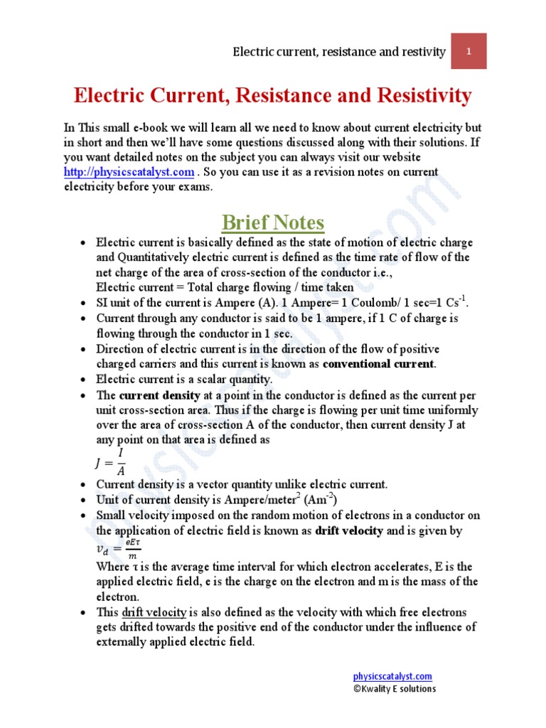 Electric Current, Resistance and Resistivity PDF | PDF | Series And ...