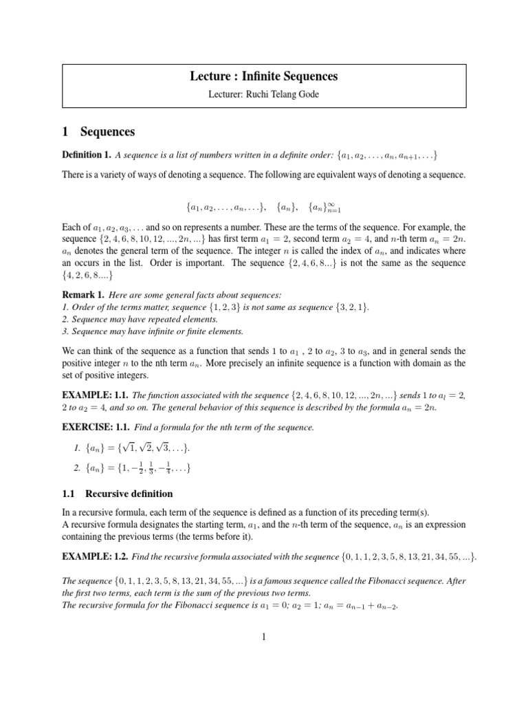 Infinite Sequences Lecture Notes | PDF | Sequence | Infinity