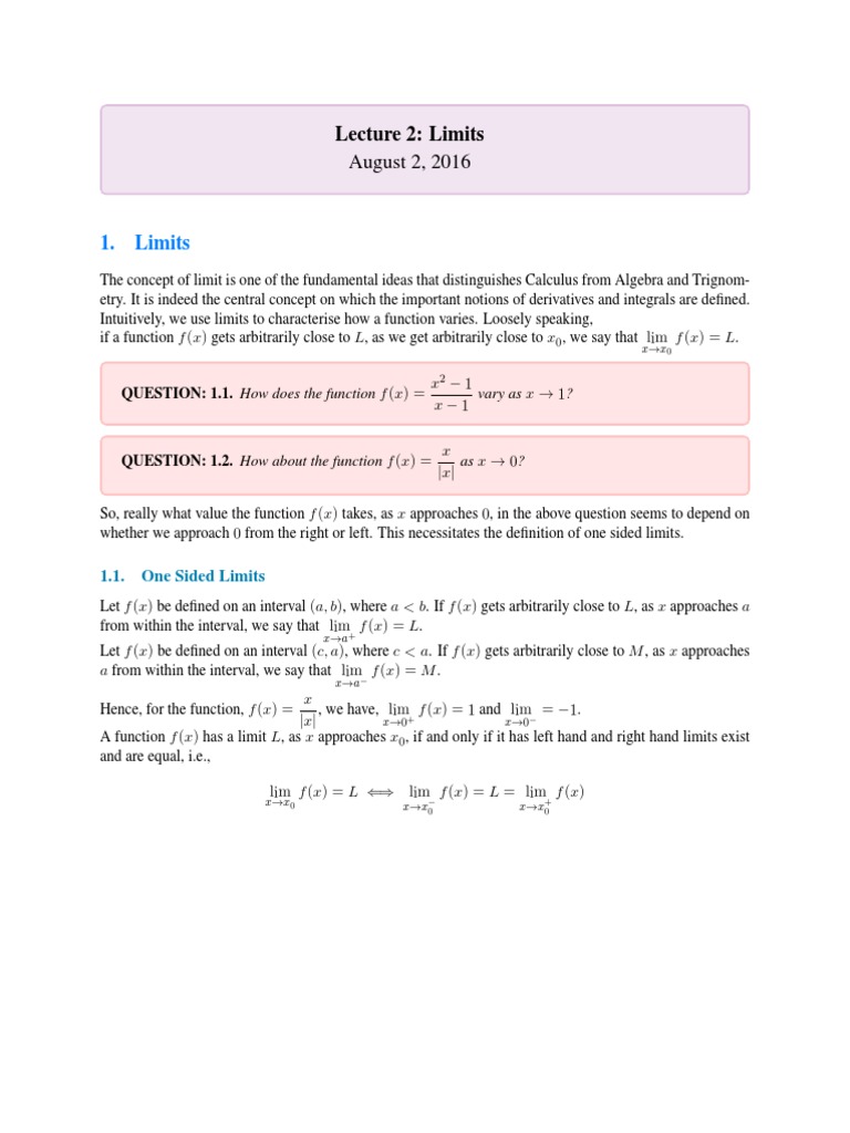 Limits and Continuity I Lecture Notes | PDF | Limit (Mathematics ... Limits and Continuity I Lecture Notes | PDF | Limit (Mathematics ...