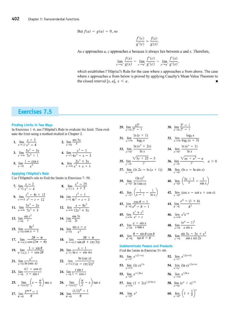 LHopitals Rule Exercises | PDF | Functions And Mappings | Mathematical Concepts