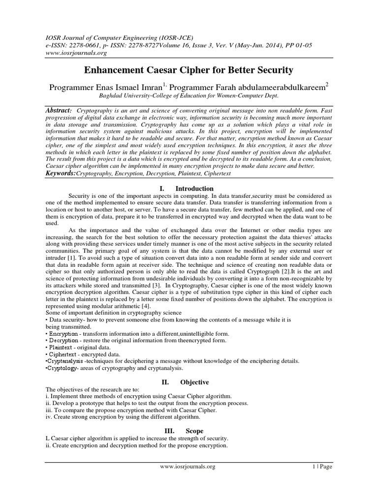 Enhanced Caesar Cipher Security Techniques | PDF | Cipher | Cryptography