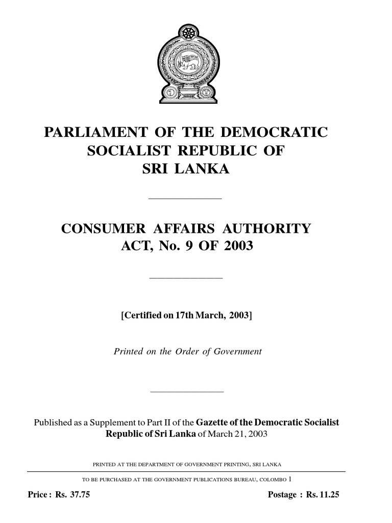 Consumer Affairs Authority Act 2003 | PDF | Consumer Protection ...