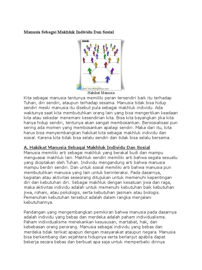 Manusia Sebagai Makhluk Individu Dan Sosial | PDF