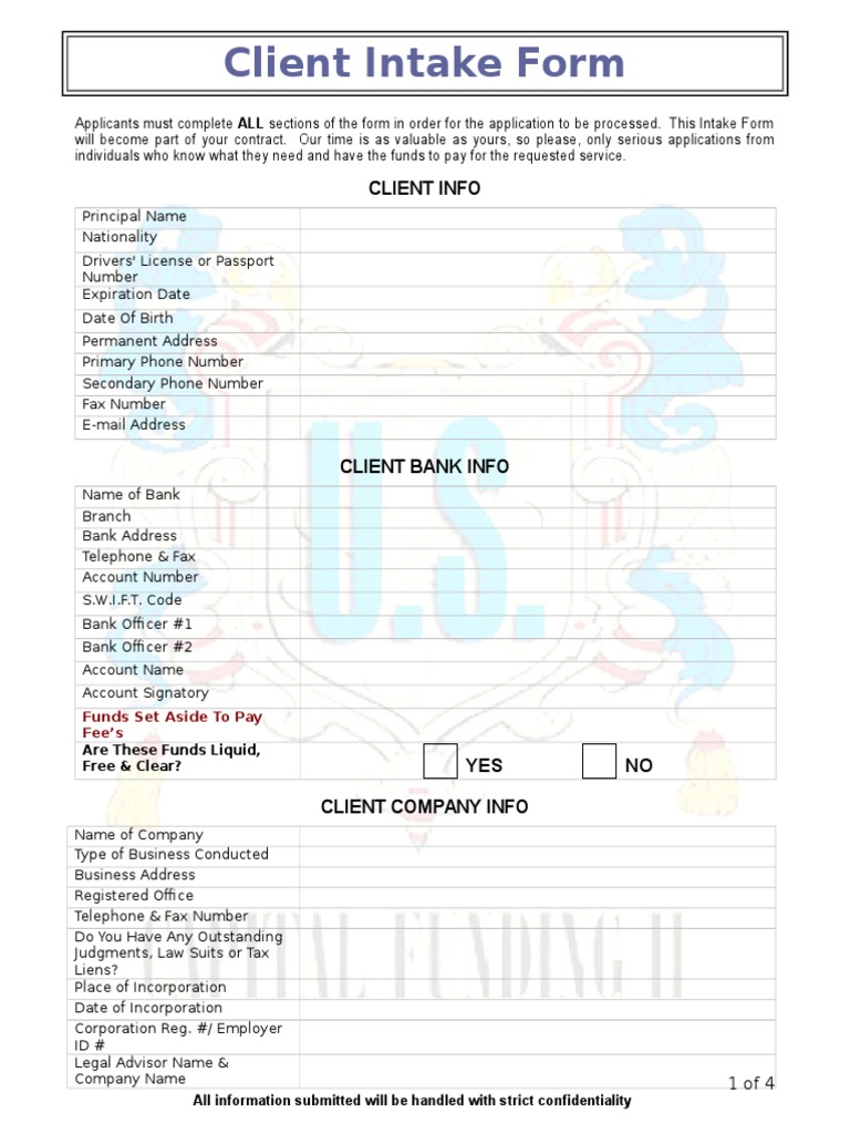 Client Intake Form Revision 1a | PDF | Identity Document | Corporations