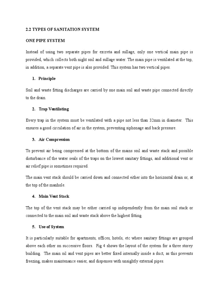 2.2 Types of Sanitation System One Pipe System | PDF | Chimney | Sanitation