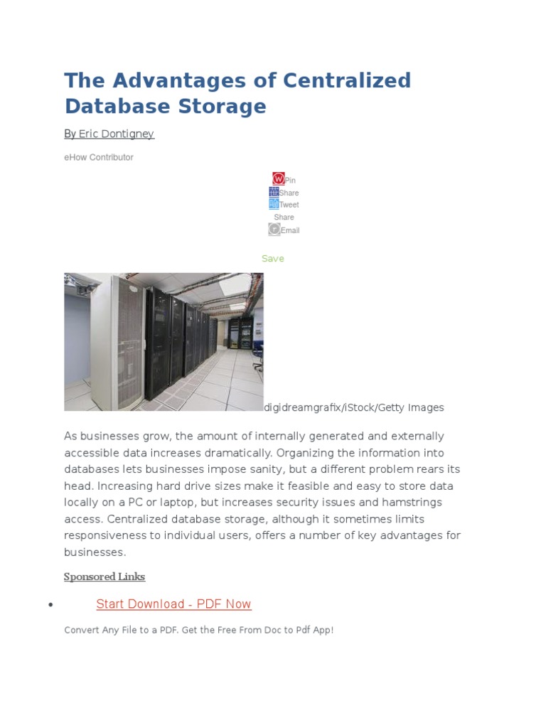 Advantages of Centralized | PDF | Fault Tolerance | Databases