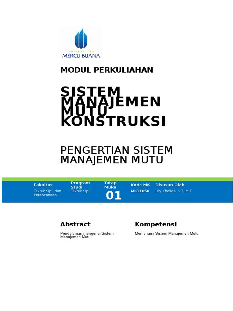 Modul Sistem Manajemen Mutu Konstruksi (TM1) | PDF