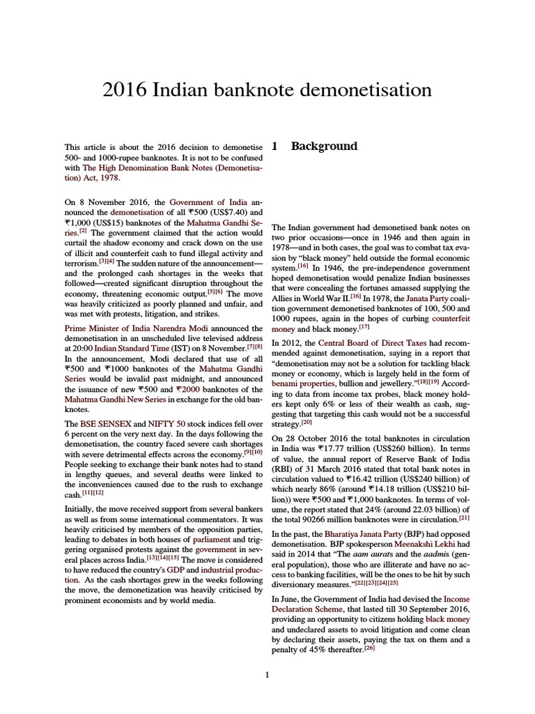 2016 Indian Banknote Demonetisation | PDF | Banking | Money