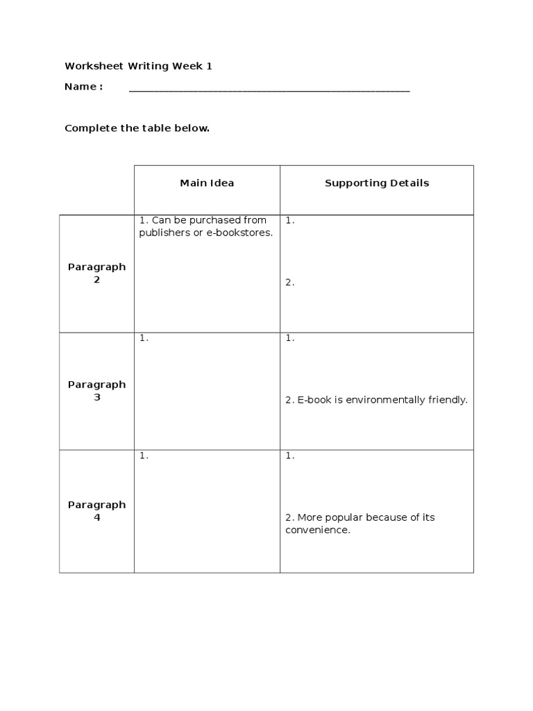 Worksheet Writing Week 1 Name | PDF