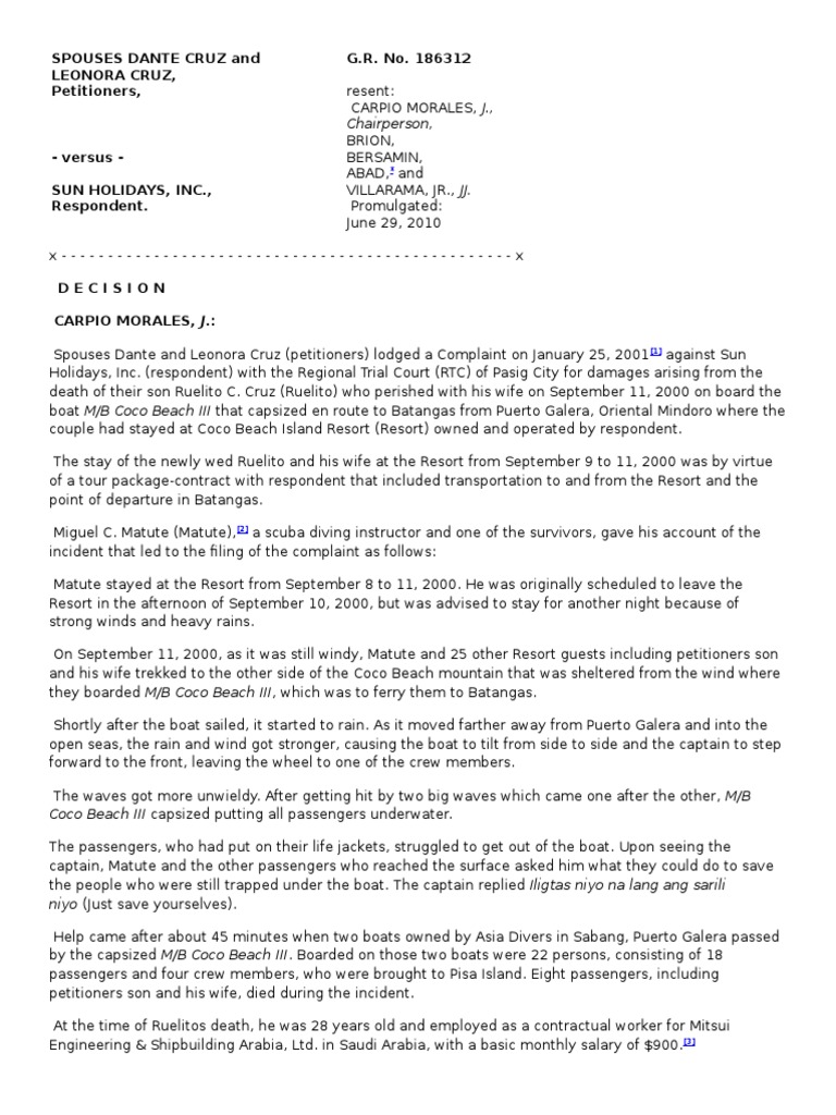 Spouses Dante Cruz Vs Sun Holidays, Inc | PDF | Damages | Justice