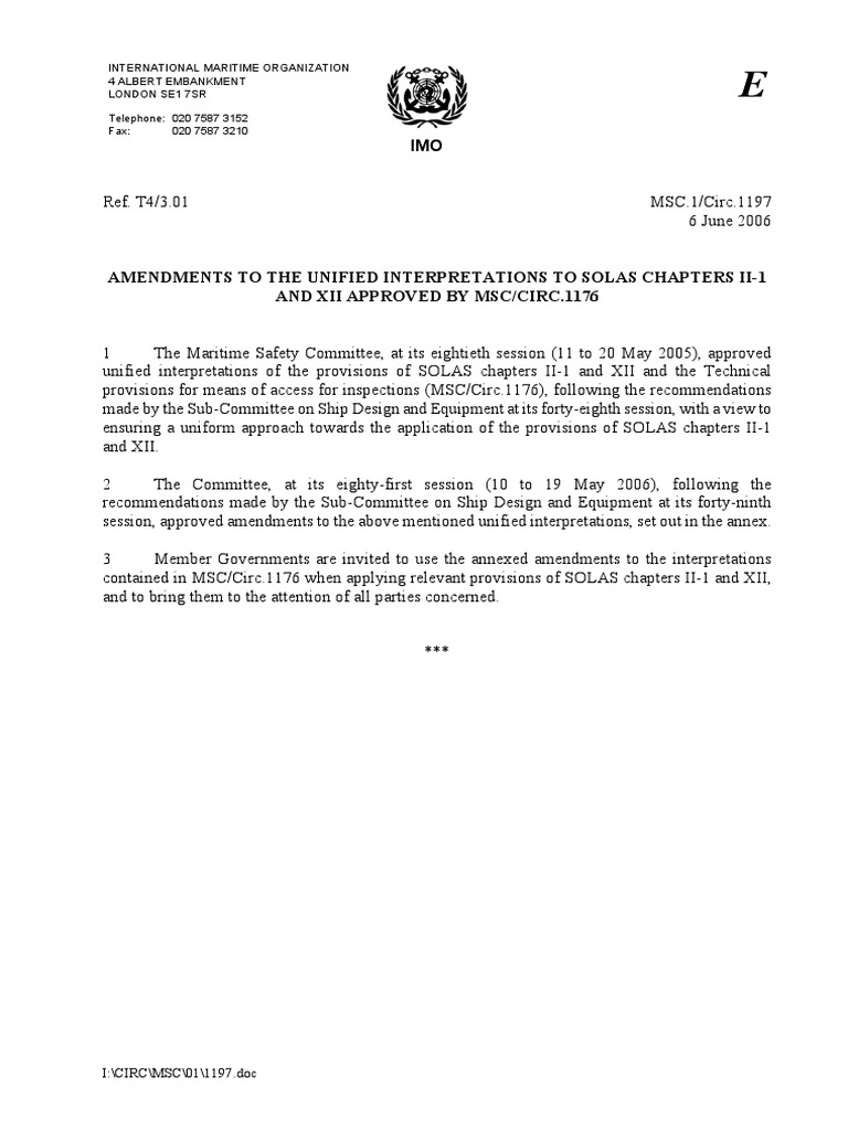 MSC.1 Circ.1197 Amendments To The Unified Interpretations To Solas ...