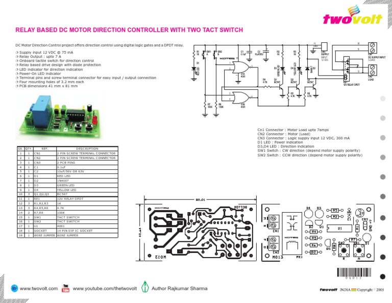 DC Motor Direction Controller Using DPDT Relay PDF | PDF | Relay | Switch