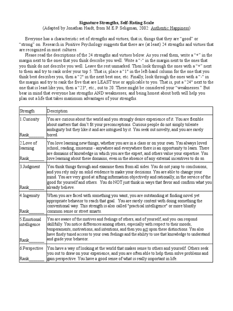 Strengths Self Rating Scale | PDF | Emotions | Expert