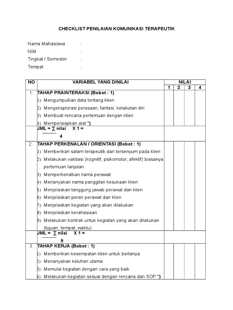 Checklist Penilaian Komter | PDF