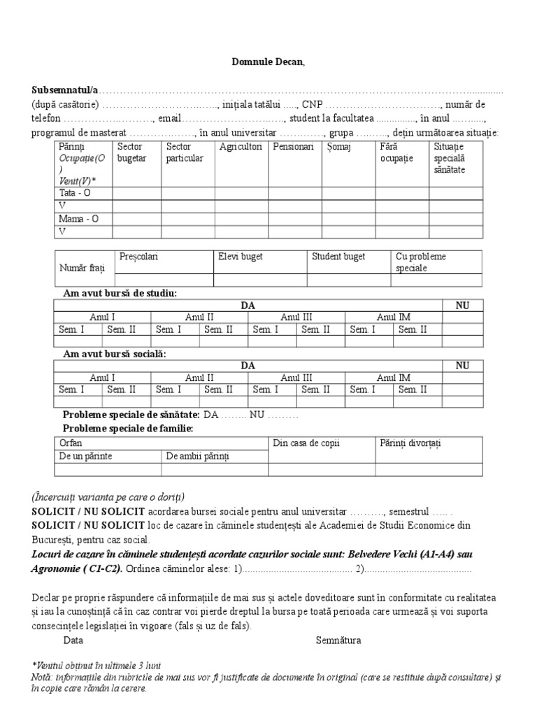 Cerere Bursa Sociala | PDF