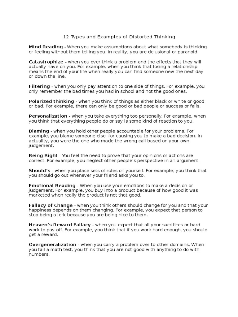 12 Types and Examples of Distorted Thinking | PDF