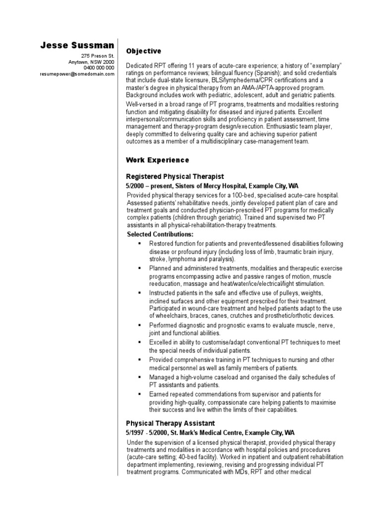 CV Template Health Physical Therapist | PDF | Physical Therapy | Patient
