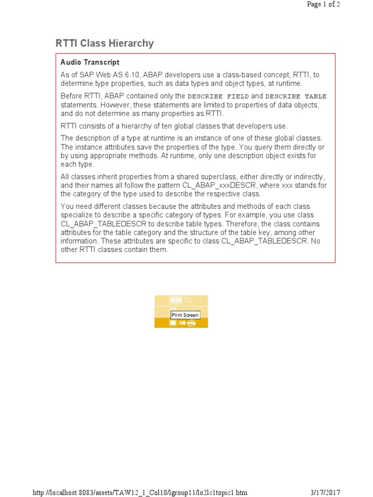 An Overview of the RTTI Class Hierarchy in ABAP and How it Provides Runtime Type Information | PDF