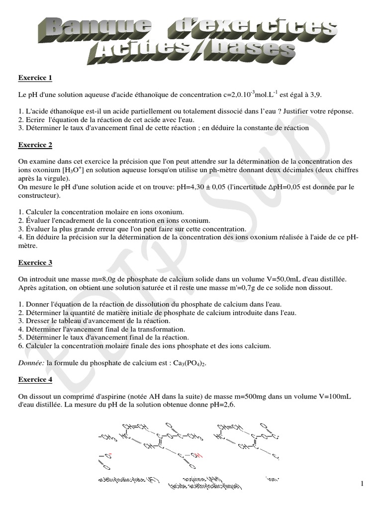 Acide Base Exercices PDF | PDF | Concentration molaire | Ph