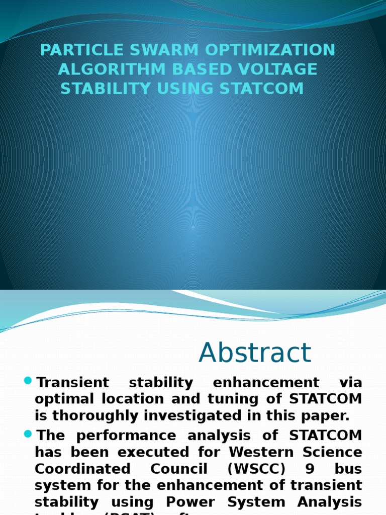 Particle Swarm Optimization Algorithm Based Voltage Stability Using Statcom | PDF | Applied ...