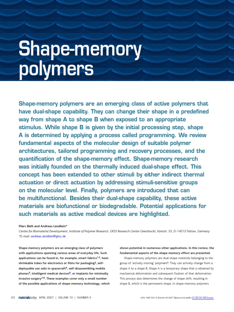 Shape-Memory Polymers: Marc Behl and Andreas Lendlein | PDF | Shape ...