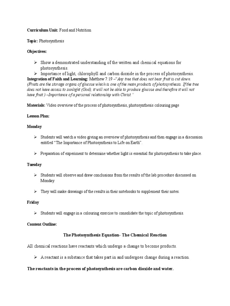 Integrated Science Form 3 Lesson Plan | PDF | Photosynthesis | Glucose