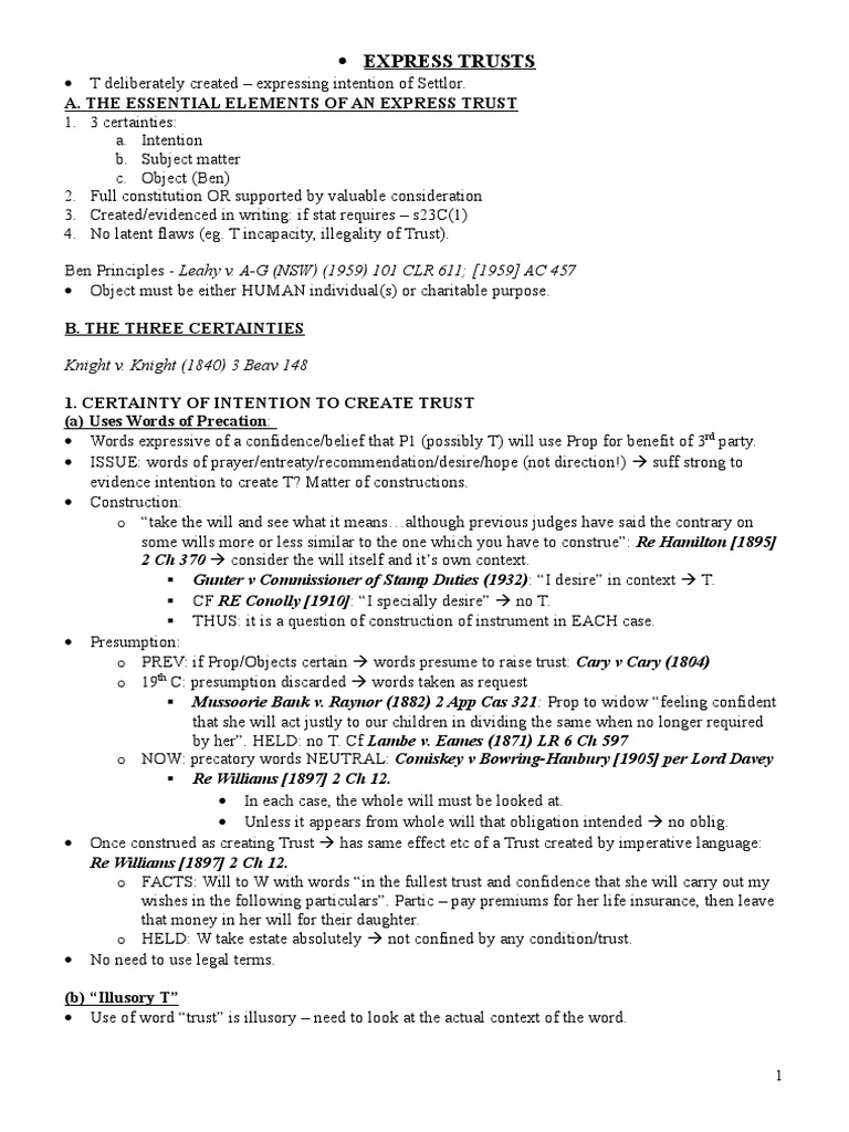 Express Trusts: A. The Essential Elements of An Express Trust | PDF ...