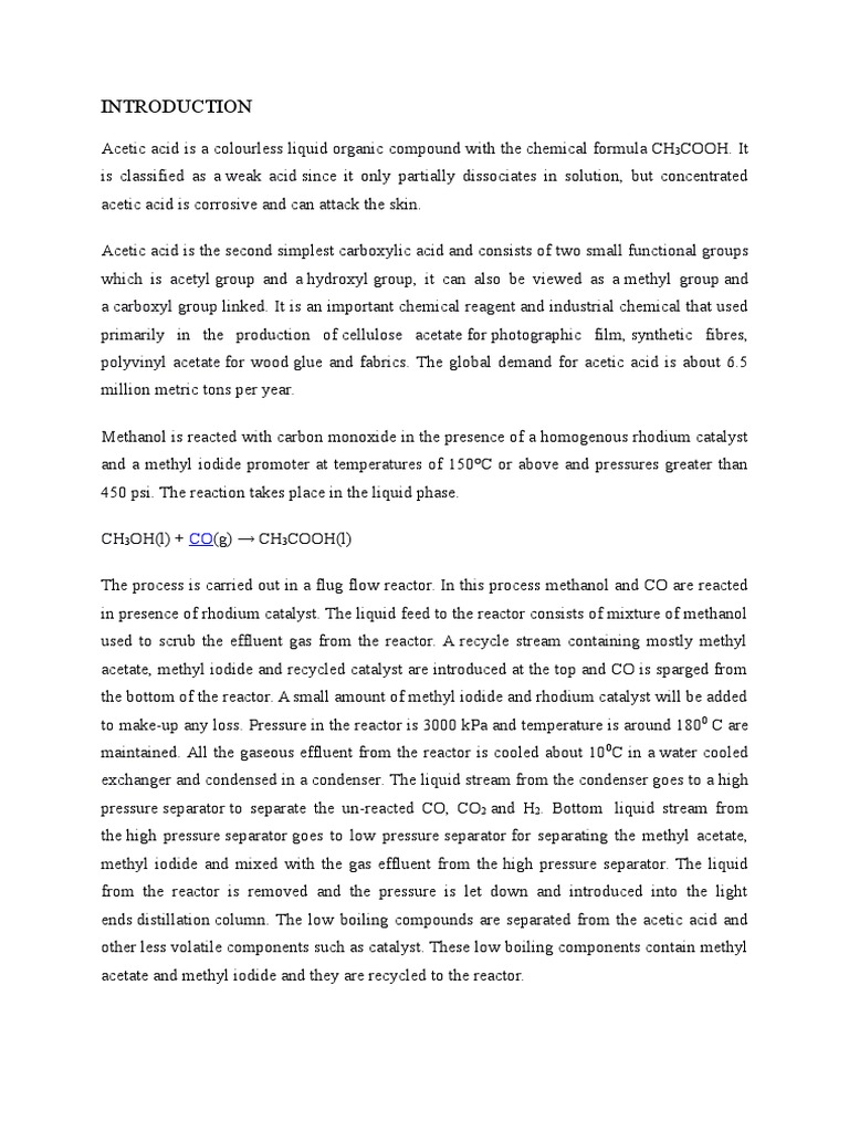 Acetic Acid Production Process | PDF | Acetic Acid | Chemical Reactor