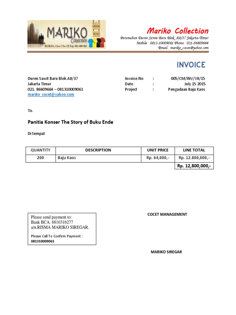 Invoice for Baju Kaos Purchase | PDF