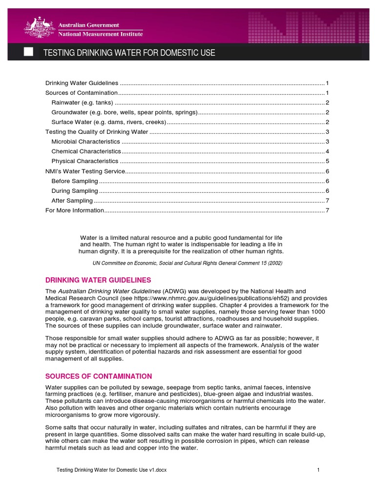 Testing Drinking Water Domestic Use | PDF | Drinking Water | Groundwater