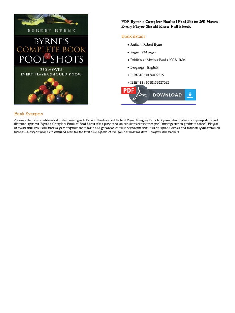 Book Details: PDF Byrne S Complete Book of Pool Shots: 350 Moves Every ...