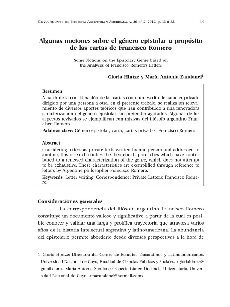 Algunas Nociones Sobre El Género Epistolar A Propósito de Las Cartas de ...