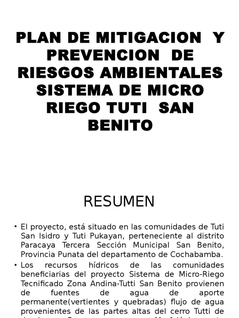 Plan de Mitigacion y Prevencion de Riesgos Ambientales | Gestión de recursos ambientales | Riego