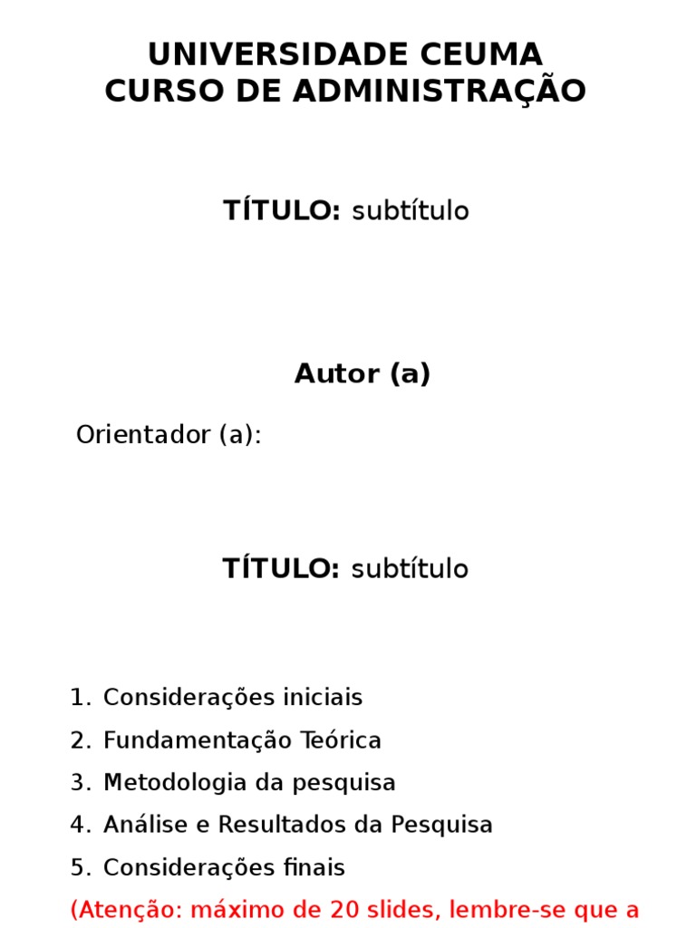 Modelo de Apresentação TCC - Slides | PDF | Metodologia | Business