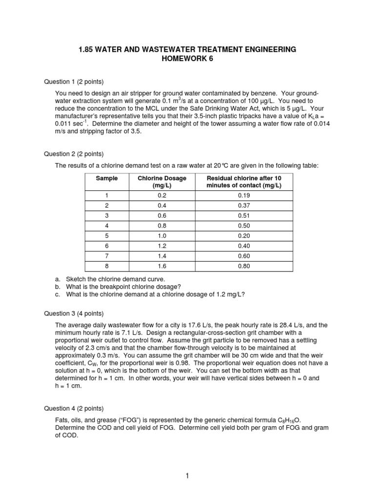 Water & Wastewater Treatment Homework Design Problems | PDF | Sewage ...
