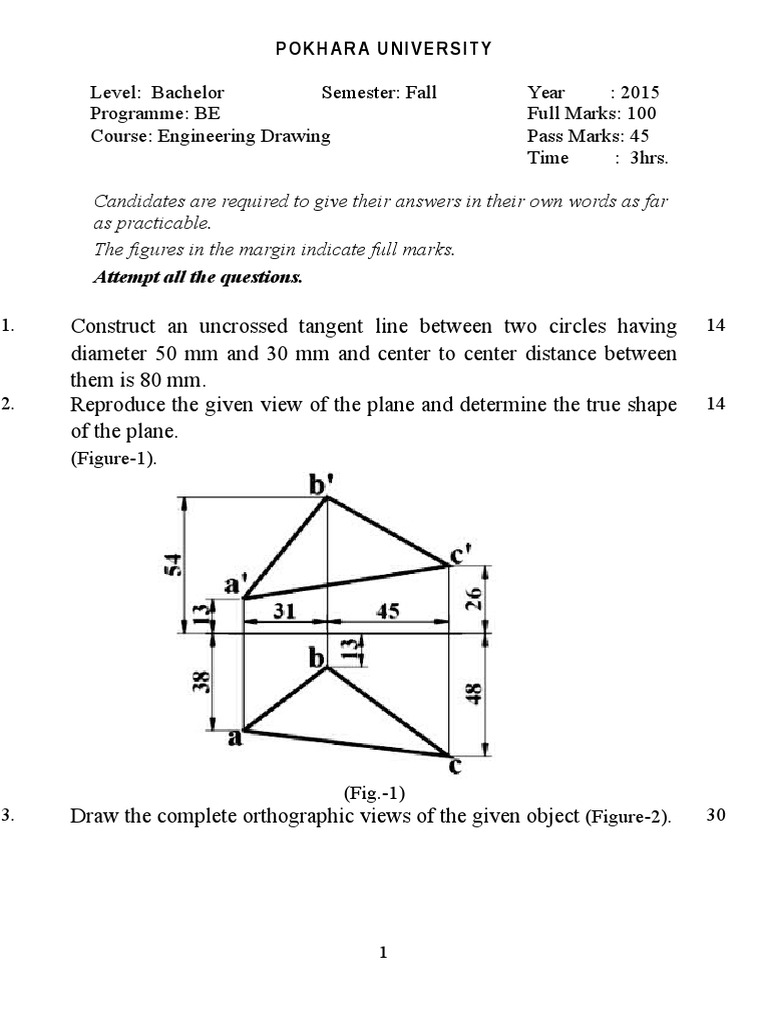 Engineering Drawing Exam Questions 2015 | PDF
